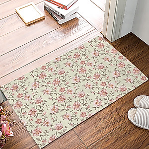 Elegant Pink Flowers Floral Pattern, Bathroom Shower Mat Doormat Non Slip,Floor Rug Absorbent Carpets Floor Mat Home Decor for Kitchen Bedroom Rug, 16"X 24"