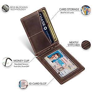 SERMAN BRANDS RFID Blocking Wallet Slim Bifold - Genuine Leather Minimalist Front Pocket Wallets for Men with Money Clip Gift (Texas Brown Rogue)