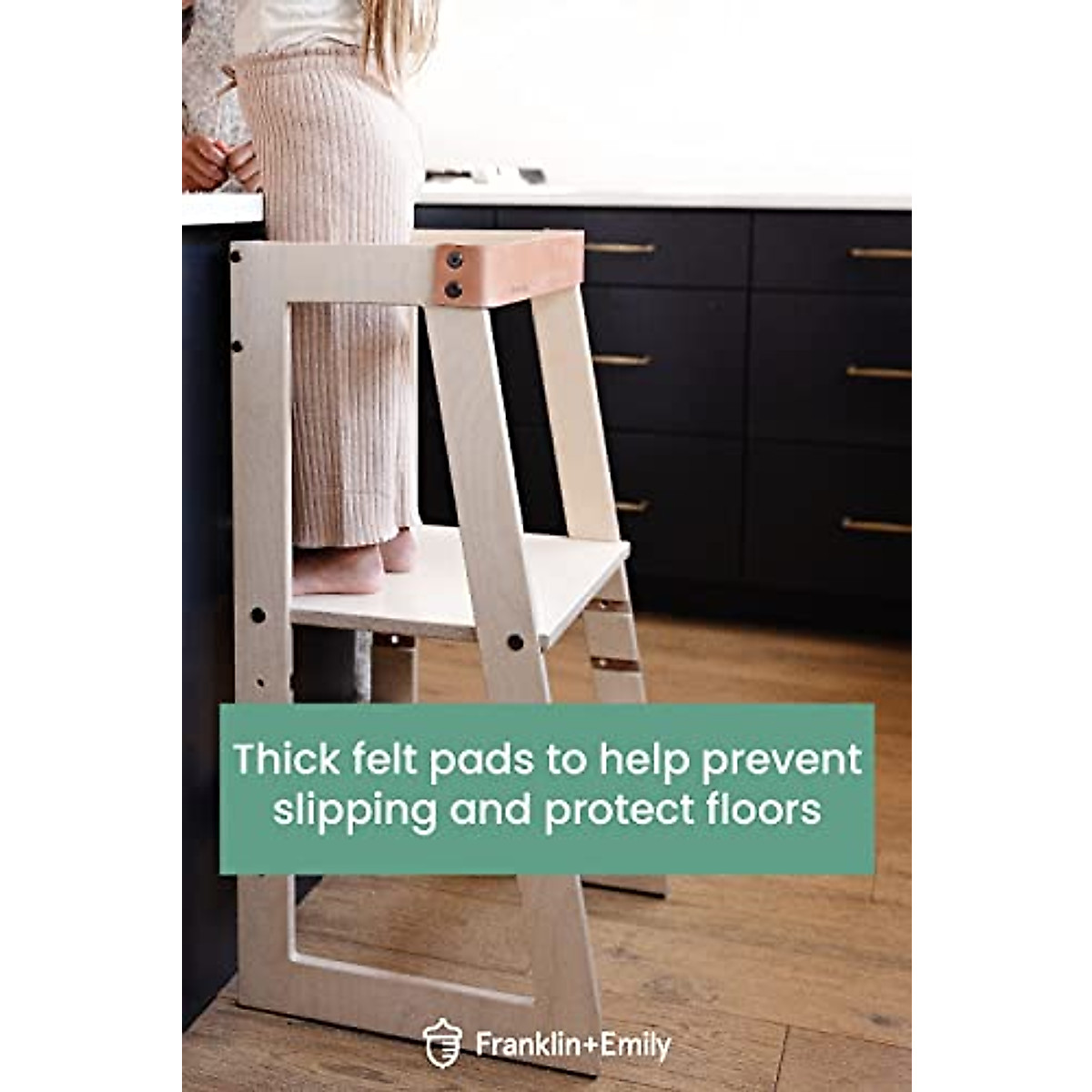 Franklin + Emily Wooden Toddler Tower and Step Stool (Toddler Step Stool with Leather Strap, Kitchen Helper Tower, Kitchen Tower, Safety Stool, Kid Step Stool, Activity Tower, Montessori Tower)