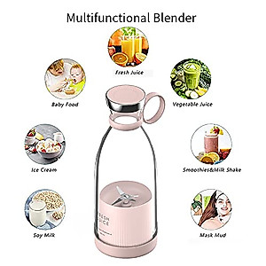Personal Size Blender, Fresh Juice Mini Fast Portable Blender, Portable Smoothie Blender USB Rechargeable, Electric Juicer Cup with 4 Blades (pink)