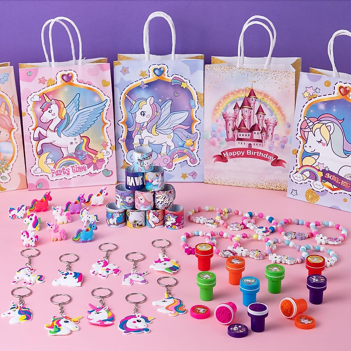 KULUJIA 132 Pcs Unicorn Party Favors Birthday Supplies Girls Bags Goodie Bag Stuffers Filler Party Supplies