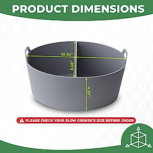 Crock pot divider | dual compartments silicone slow cooker liners | crockpot divider insert with handles | eco-friendly gift idea, gray