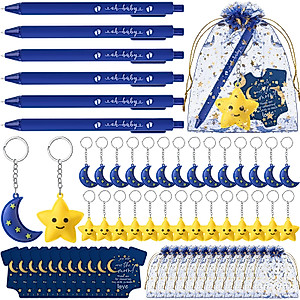 Remuuly 50 Sets Over the Moon Party Gifts Baby Shower Favor for Guests 25 Moon Keychain 25 Star Keychain 50 Thank You Cards 50 Thank You Pens and Organza Bags Baby Shower for Guests Gender Reveal