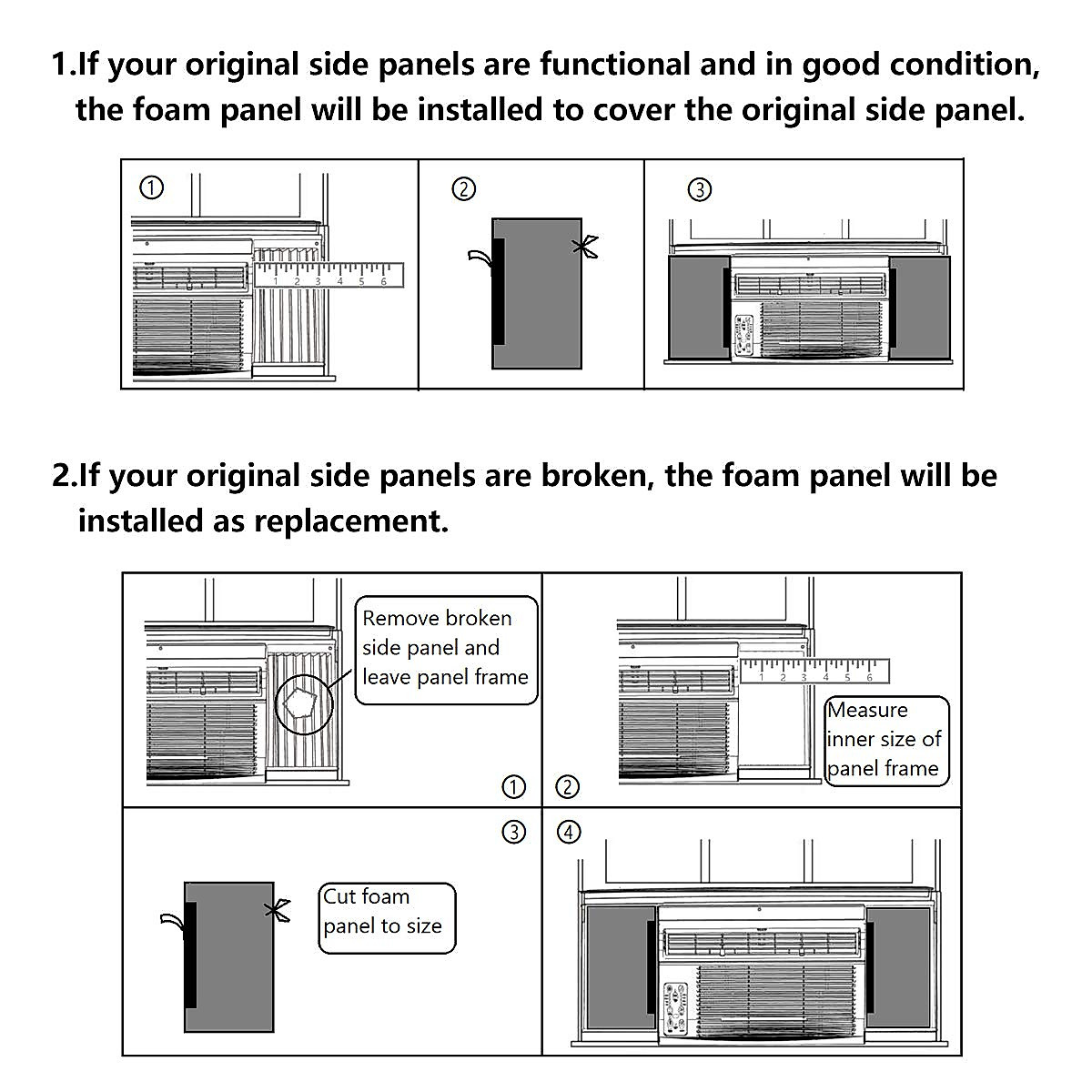 LBG Products Window AC Foam Insulation Panel Kit,Pack of 2 Insulated Air Conditioner Side Panels,18in High x 9in Wide x 7/8in Thick