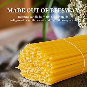 Kunrsug Beeswax Candles, No-Drip, Smoke-Less, 50 Pack Beeswax Taper Candles Church Prayers, Decorations, Birthday Celebrations, Each Candle Measures 6.3" in Height and Has A Diameter of 0.2"