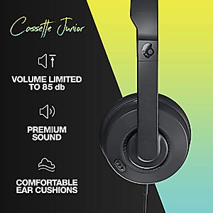 Skullcandy Cassette Junior Wired Headphone Over-Ear / Works with iPad, iPhone, Android, Computers / Great for Boys, Girls, Toddler, School, Sports, and Gaming / Kids Headphones Wired - Black