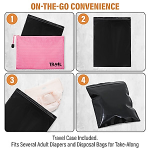 Trail Essentials Adult Diaper Disposal Bags - Large, Black Opaque, Zip-Seal Disposal Bags for Adult Diapers, Incontinence Underwear, Undergarments with Travel Pouch (Refill)