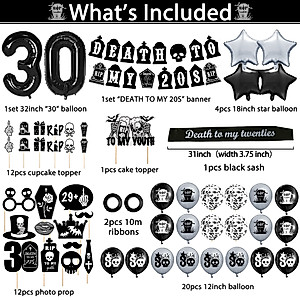 Death to My 20s Decoration, Black 30th Birthday Decoration, Funeral For My Youth Party Supplies with Banner, Rip to My 20s Sash, Photo Prop, 30th Balloon, Cake Topper, Funny Thirty Birthday Supplies