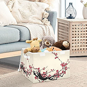 RunningBear Plum Blossom Large Storage Bins with Lid Collapsible Storage Bin Storage Basket Clothes Toys Bin for Shelves Closet Bookshelf