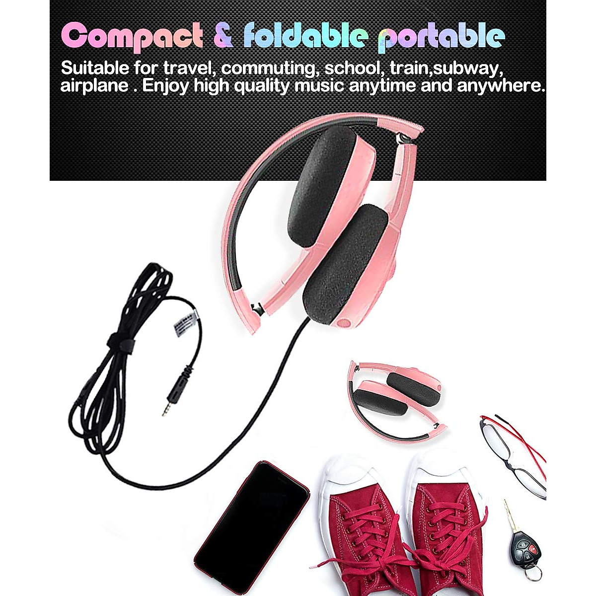 Pink Gaming Headset for Girl, Women, Kids, Teens,Stereo Headphones for PC, PS4, New Xbox One, Smartphones 3.5mm Jack wired kid headset with Detachable Mic,Adjustable Headband, Foldable. (Pink)
