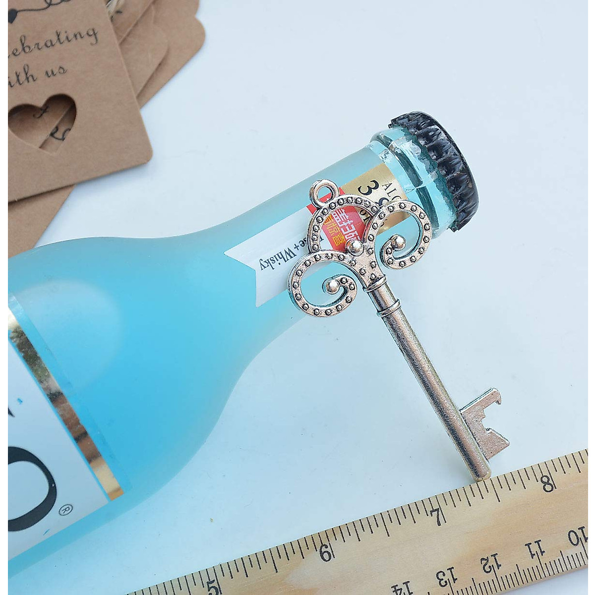 50 Pcs Silver Skeleton Key Beer Bottle Opener With 100 Pcs Thank You Card and 98 Feet Hemp Rope for Wedding Party Favors (50pcs Silver)