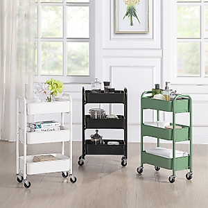 SunnyPoint 3-Tier Delicate Compact Rolling Metal Storage Organizer - Mobile Utility Cart Kitchen/Under Desk Cart with Caster Wheels (Turq, Compact (15.5" X 26.8" X 10.27"))