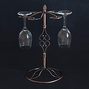 Senkoovi Wine Glass Holder Bronze Tabletop Stemware Rack with 6 Hooks Freestanding Cup Storage Classic Stainless Steel for Home and Bar