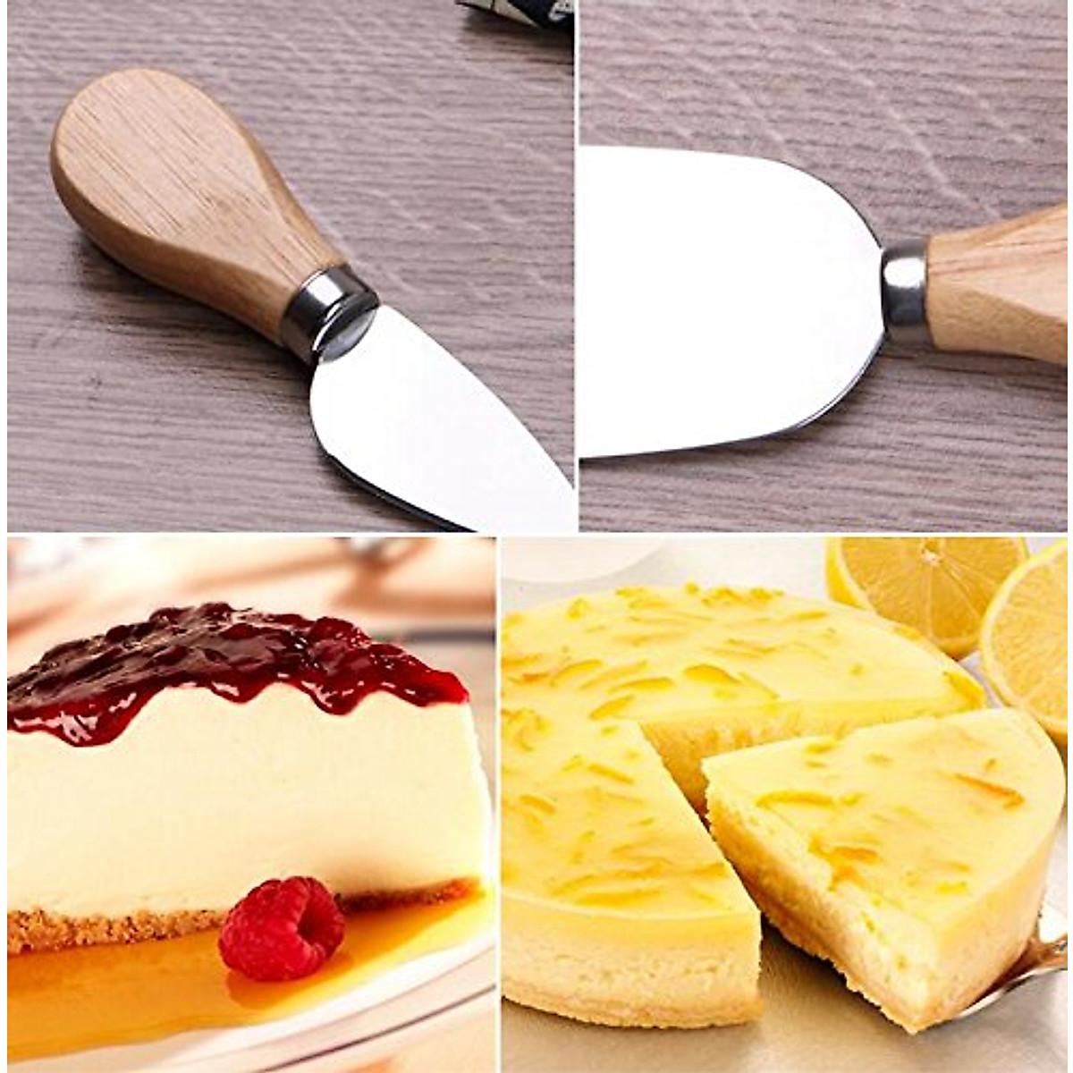 Bekith 8 Pieces Set Cheese Knives with Bamboo Wood Handle - 2 Cheese Knife, 2 Cheese Shaver, 2 Cheese Fork and 2 Cheese Spreader
