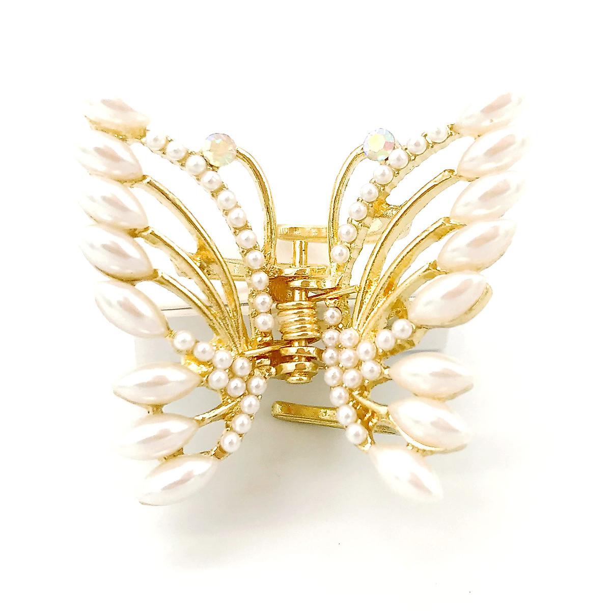 Metal Pearl Butterfly Small Hair Claw Clips for Girls and Women Vivid Butterfly Metal Hair Clips Wedding Décor (2 PCS)