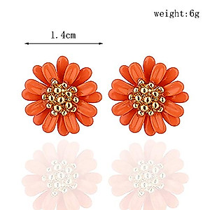 QIAN0813 Bohemian Sunflower Daisy Flower Stud Earring for Women Sweet Temperament Female Statement Earrings (Orange)