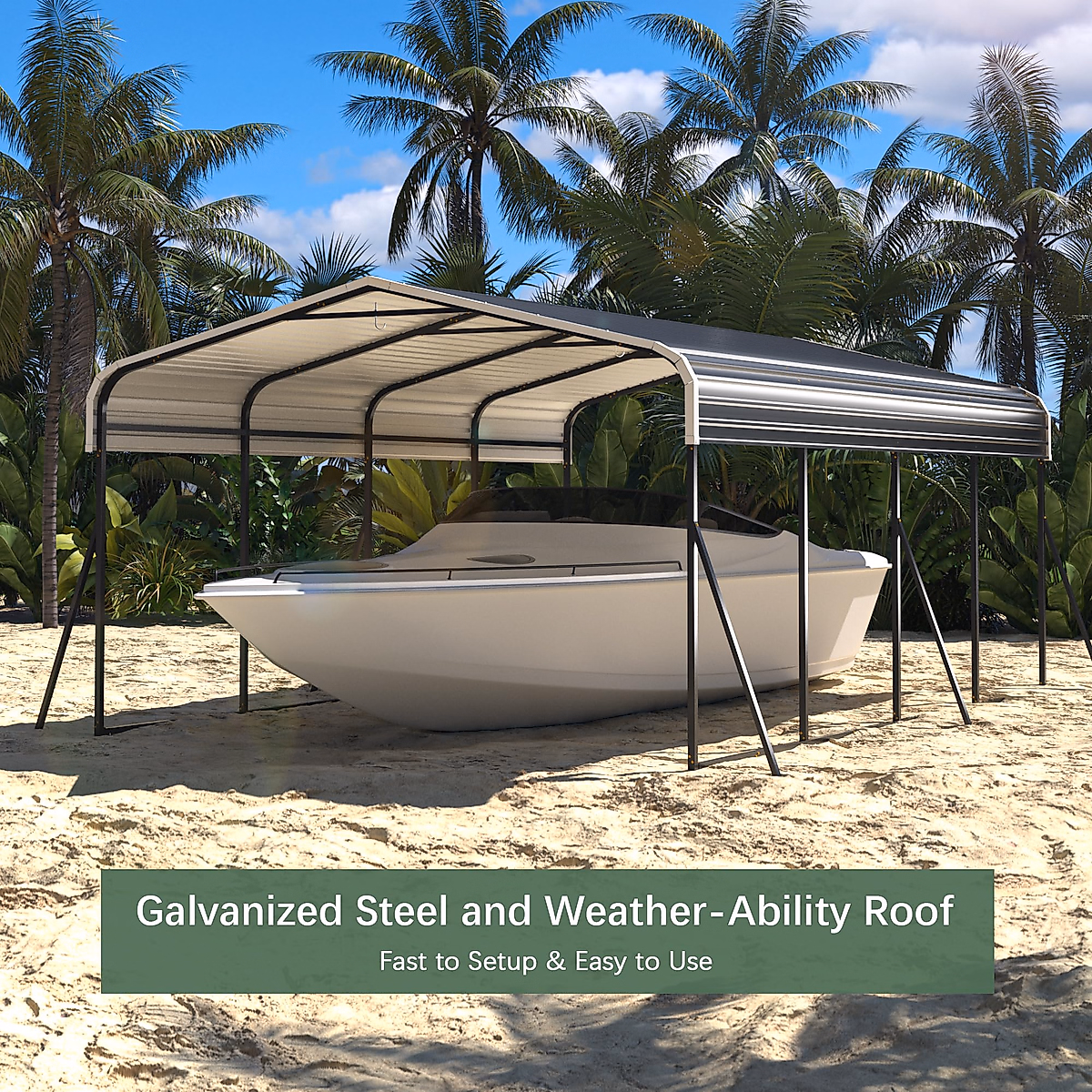 HOGYME Carport 12x20 FT Heavy Duty Carport Canopy with Updated Frame Structure Galvanized Steel Roof and Enhanced Base, Metal Carport Garage for Pickup, Boat, Car and Tractors, Grey, Gray, HG1348