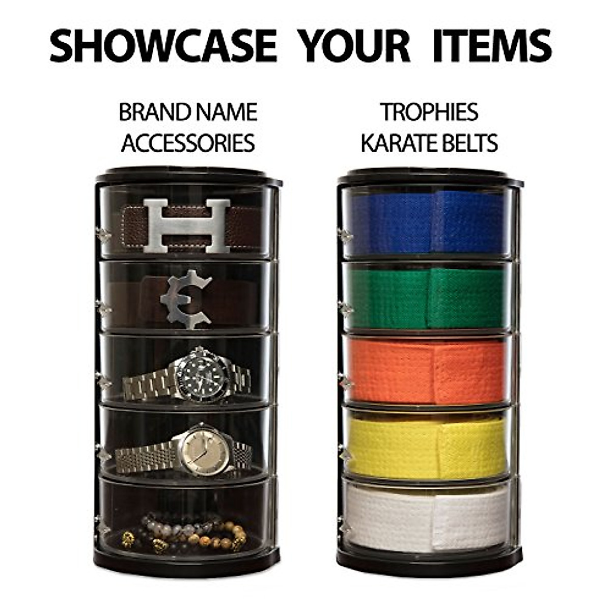 ELYPRO Premium Acrylic Belt Organizer - Sleek, Multi-Functional Storage for Belts, Jewelry, Makeup & Hair Accessories - Transparent, Rotating Drawers, Stackable & Wall-Mountable Design