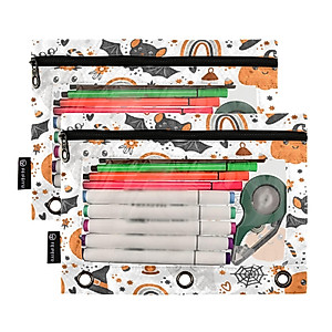 MCHIVER Halloween Ghost Pumpkins Bat Pencil Pouch for 3 Ring Binder Pencil Case with Zipper Clear Window Binder Bag for Office Daily Supplies 2 Pack
