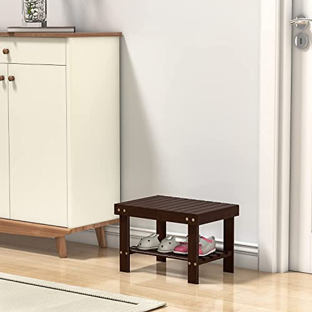 Zhuoyue Wooden Step Stool for Kids Adults Walnut Small Bamboo Wood Shower Foot Rest Stool Shaving Legs for Bathroom Sink Bed Kitchen