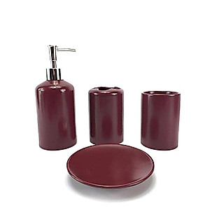 WPM WORLD PRODUCTS MART 7 Piece Bath Accessory Set Bathroom Rugs Contour mat, Ceramic Accessories (Burgundy)