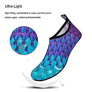 WateLves Water Shoes for Womens Mens Barefoot Quick-Dry Aqua Socks for Beach Swim Surf Yoga Exercise New Translucent Color Soles (Fishscale-BlueGreen, 34/35)