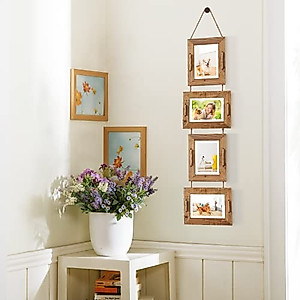 ABSWHLM 5x7 Picture Frames Rustic Solid Wood Hanging Picture Frames 4 Opening Photo Frame Display 4"x6" Pictures with Mat or 5"x7" Without Mat, Weathered Brown