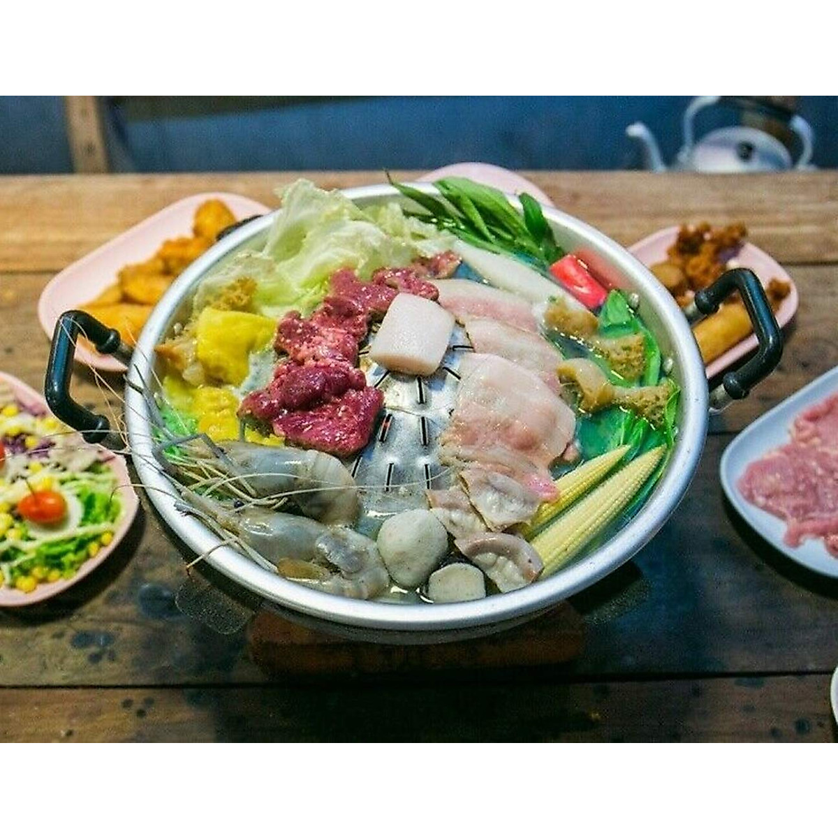 Cozinest Mookata Thai Korean BBQ Smoke Steak Grill Charcoal Pan Pork Hot Pot Aluminium Asian Cookware Style 12" 14" 16" (12 inch (30 cm))