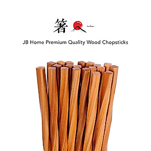 JapanBargain 3650, Bamboo Chopsticks Reusable Japanese Chinese Korean Wood Chop Sticks Hair Sticks 5 Pair Gift Set Dishwasher Safe, 9 inch, Twist