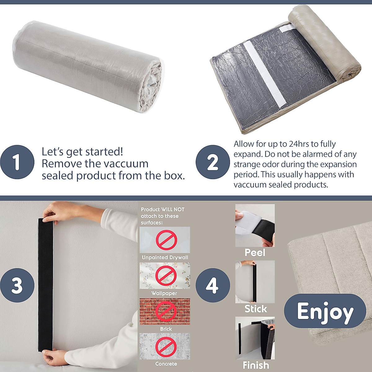 Upholstered Queen Headboard - Easy Assemble Channel Stitched Headboard Queen Size - Wall Mounted Headboard with 3D Soundproof Wall Panels Peel & Stick Floating Headboards for Queen Size Bed - Beige