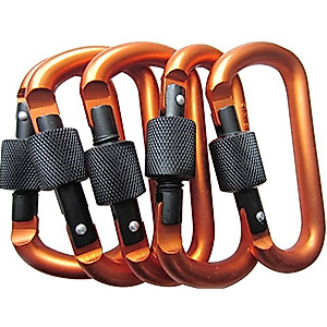 LeBeila 5 PCS Carabiner Climbing D Ring Keychain with Clip Durable Heavy Duty Aluminum Screw Locking Hooks for Hiking, Fishing and Outdoors (Orange)