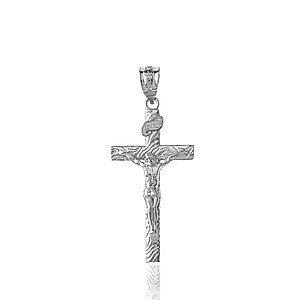 Solid 925 Sterling Silver Wood Textured Crucifix Cross Pendant (1.40")
