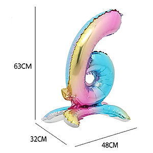 32 Inch Standing Number Balloons Foil Ballon Rainbow Gradient Digit Ball Colorful Wedding Birthday Party Decoration Baby Shower Supplies (32 inch Stand Rainbow 6)