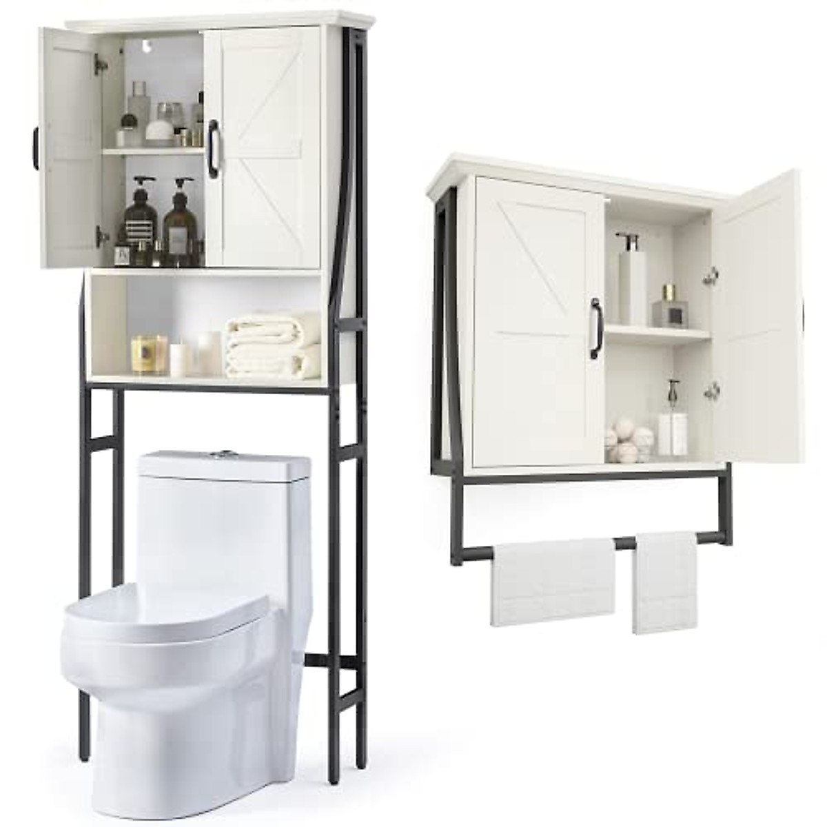 MXARLTR Over The Toilet Storage Cabinet, Over Toilet Bathroom Organizer with Barn Doors Above Toilet Storage Cabinet