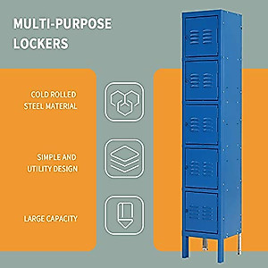 INTERGREAT Metal Locker for Office Storage Locker Employees Locker for School Gym Lockers Corridor Locker Five Tier Box Blue 5 Door