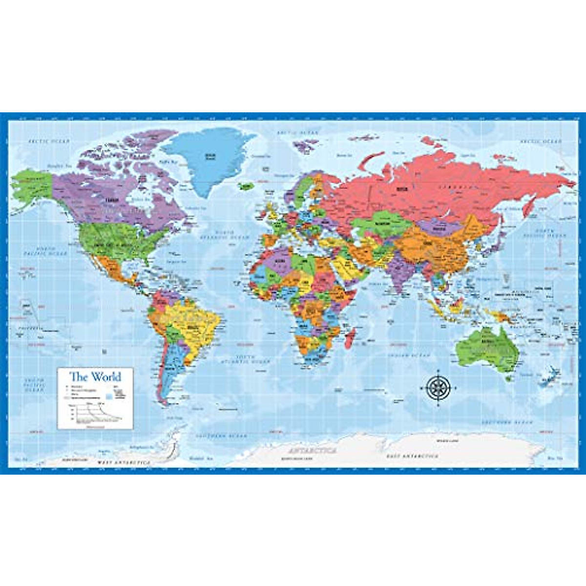 3 Pack - World & USA Maps + Solar System Poster Set [BLUE] (LAMINATED, 18" x 29")