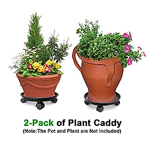 JzNova 2 Pack of 14 inch Plant Pallet Caddy with 5 Wheels, Round Flower Pot Mover, Indoor Rolling Planter Dolly on Wheels, Outdoor Planter Trolley Tray Coaster, Black
