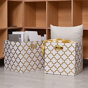 Fboxac Cube Storage Bins 13×13 Fabric Foldable Box with Handles, Collapsible Organization Basket Set of 4 Large Capacity Drawer for Closet Shelf Cabinet Bookcase Bedroom, Halloween Lantern White Gold