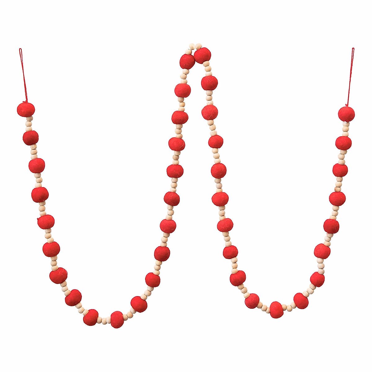Creative Co-Op 72" L Wool Felt Ball & Wood Bead, Red Textile Garlands