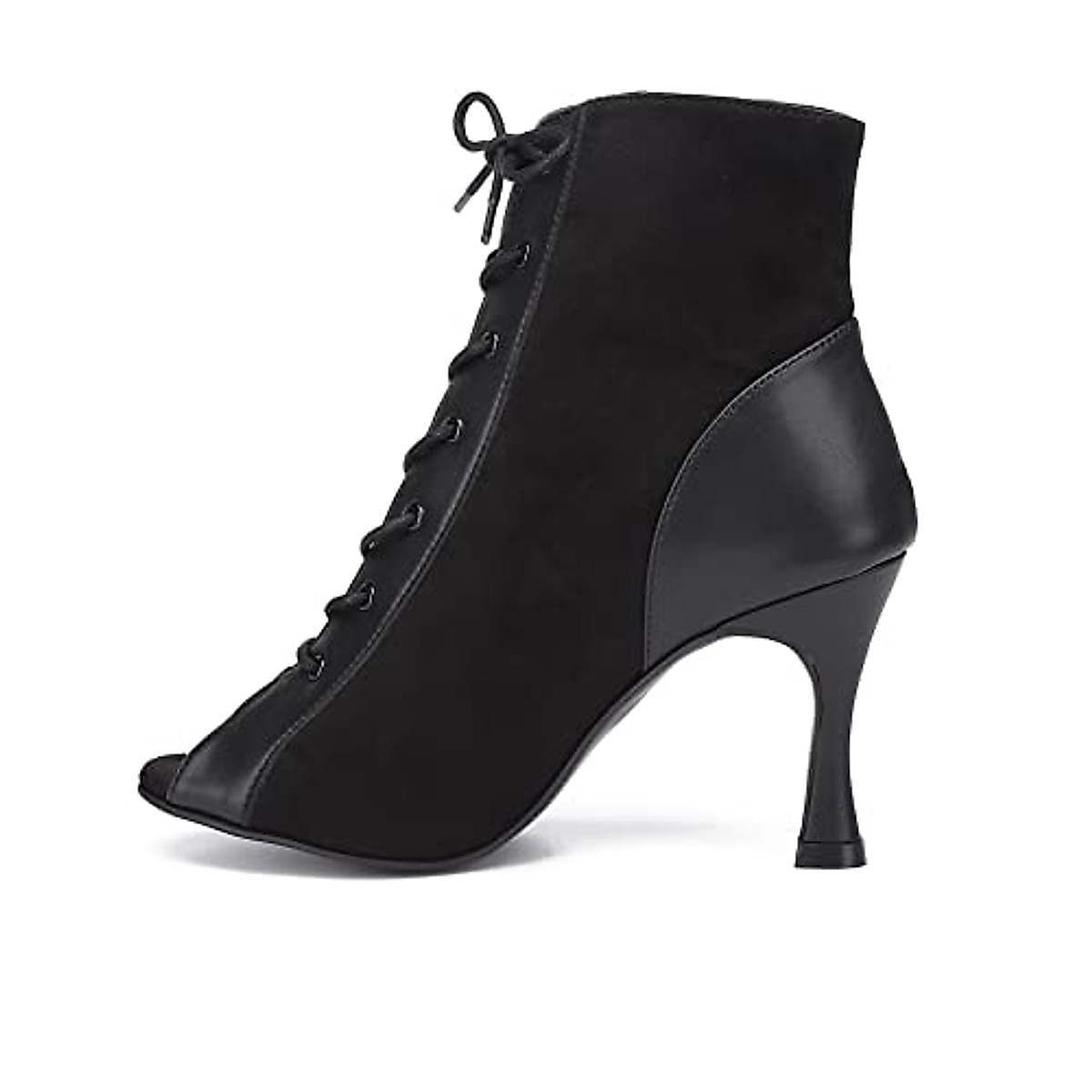 HROYL Women Open Toe Ankle Dance Boots Lace up Latin Salsa Ballrooom Performence Practice Dancing Shoes,L500-Black-7.5,US 7.5