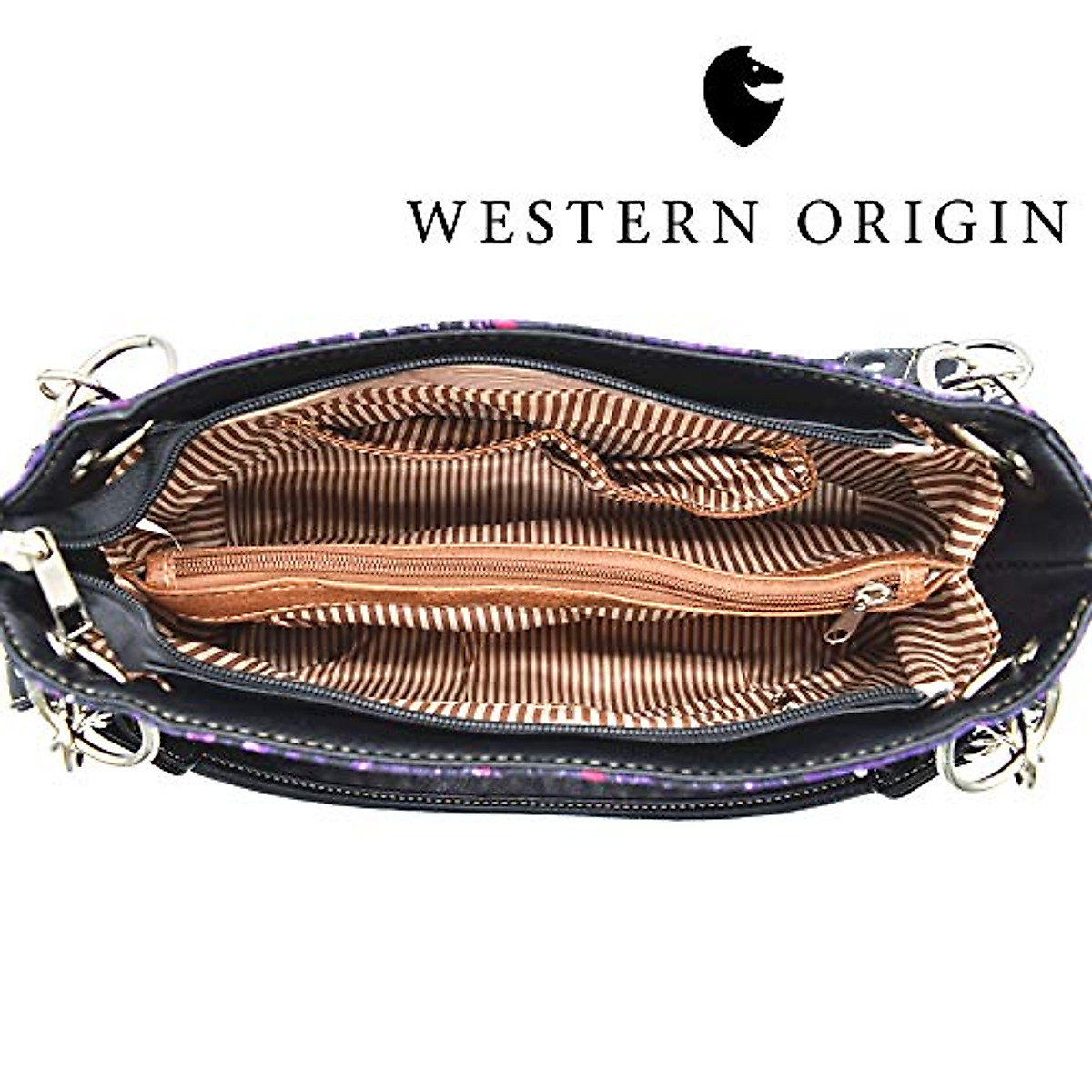 Camouflage Cross Wings Western Style Concealed Carry Purse Country Handbag Women Shoulder Bag Wallet Set (Purple Set)