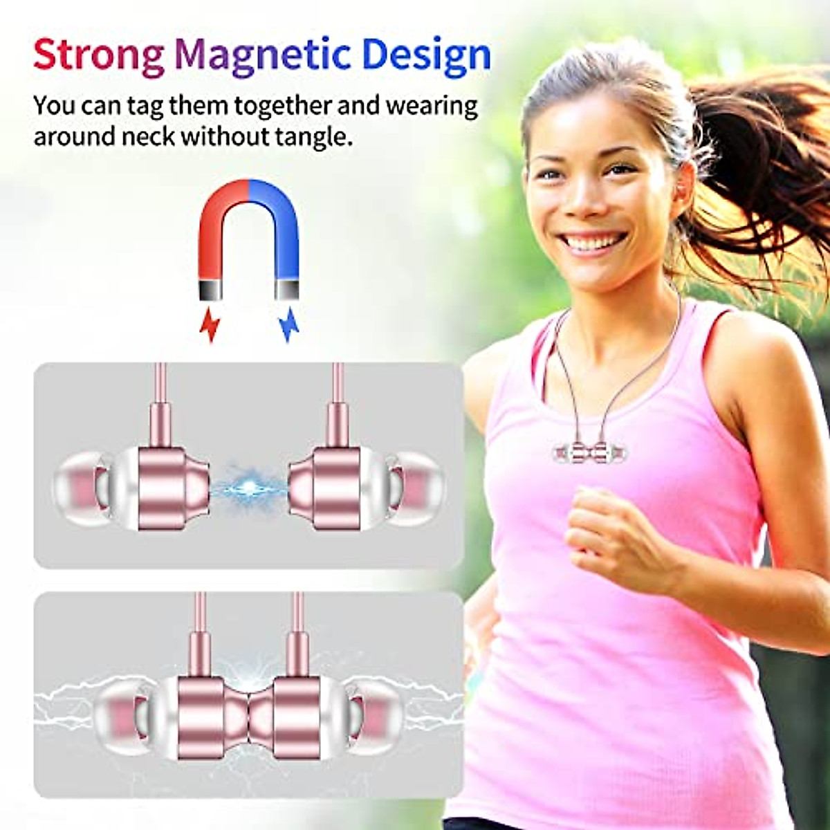 3.5 mm Headphones Magnetic Digital Earbuds for Samsung Galaxy A52 A33 A13 A03s Noise Canceling in-Ear Wired HiFi Stereo Bass Kids Women Small Ears Earphones for Tablets MP3 MP4 PS5 Rose Gold