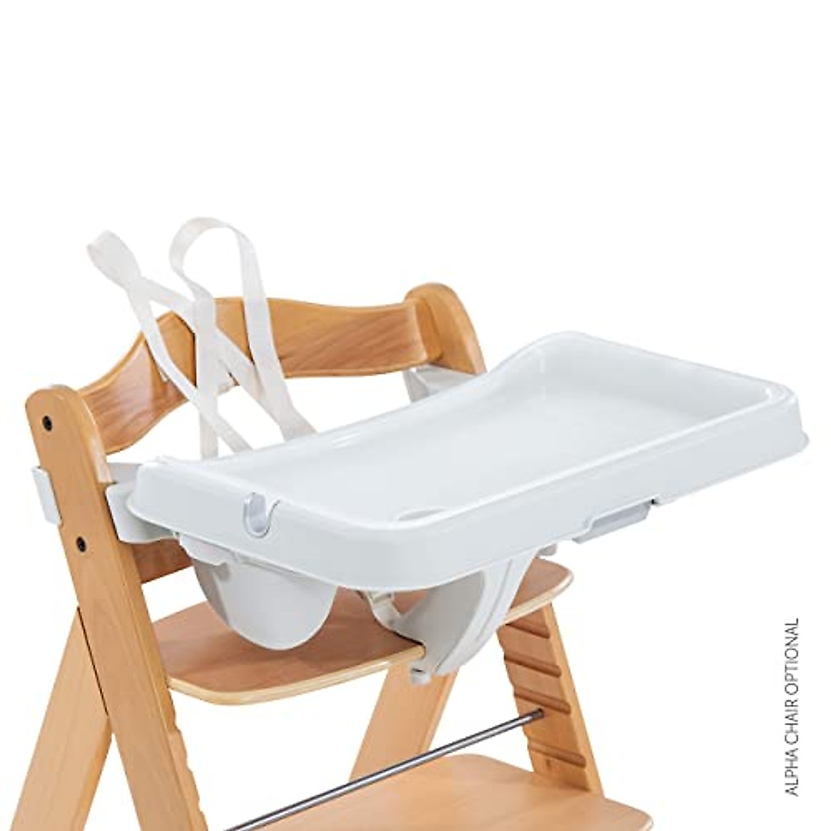 Hauck - Fun for Kids Hauck Alpha Tray + 5-Point Harness, 3 in 1 Table Set for Hauck Wooden Highchair Alpha+, Depth Adjustable Table, Removable Tray, Cup Moulding, Elevated Edge, White