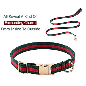 Stylish and Elegant Dog Collar,Adjustable Metal Belt Buckle, Durable High Density Fabric for Comfortable Pet Dog Collar and Dog Leash Set Packing for Medium Dogs