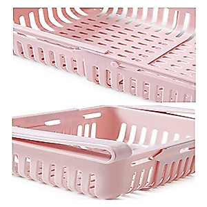 TIST Retractable Fridge Drawer Organizer Basket, Vegetable Drain Basket Fruit Cleaning Storage Box Fridge Hanging Organizer (Color : Pink)
