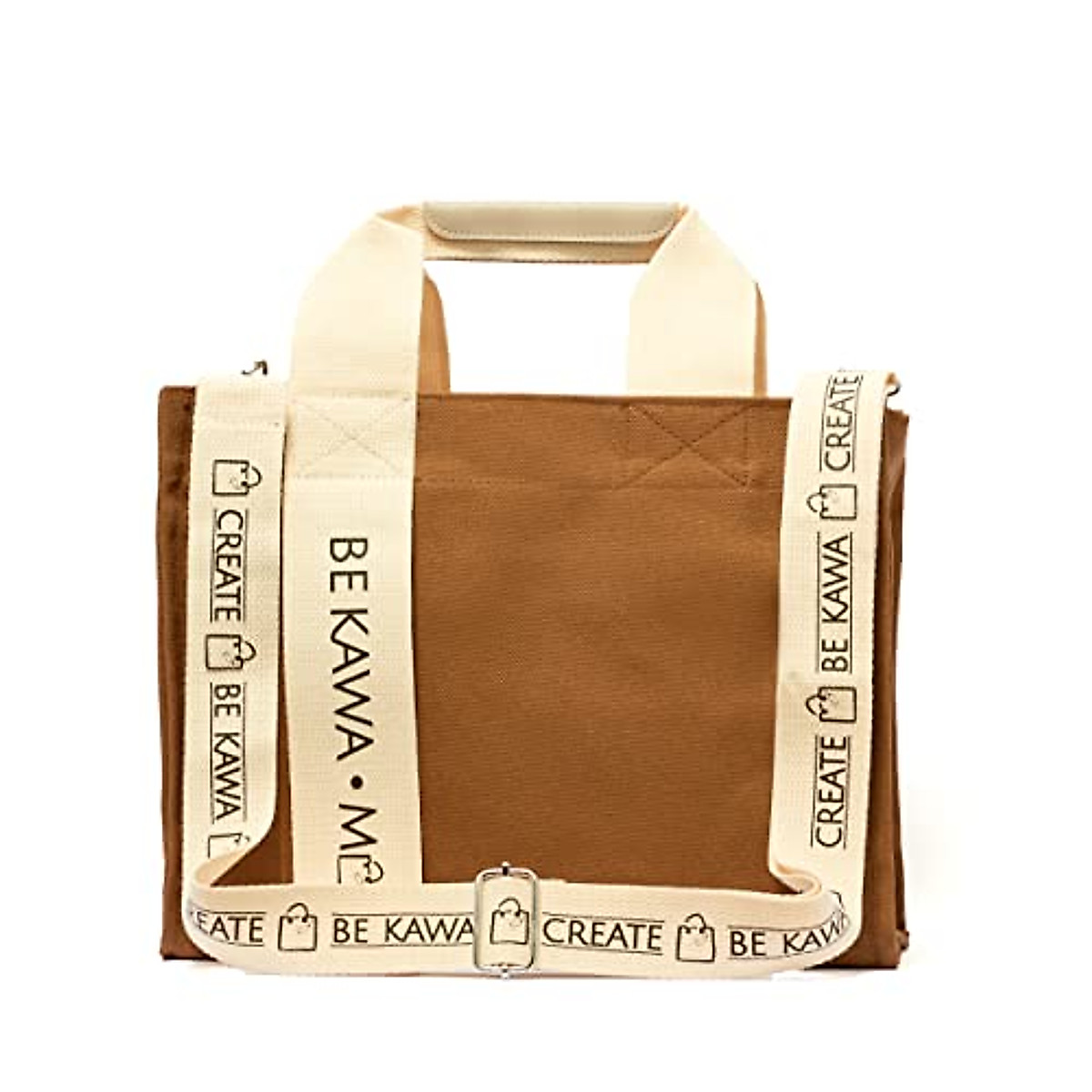 be kawa Tote Bag of Canvas Cotton Minimalist Handbag Perfect Pockets Medium Size Fashion Crossbody Bag Comfortable Strap (BROWN)