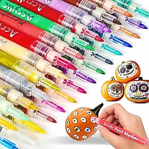 12-Color Paint Pens for Halloween Pumpkin Art, Metallic Markers Perfect for Card Making, Rock Painting, Wood Crafts, and School Supplies