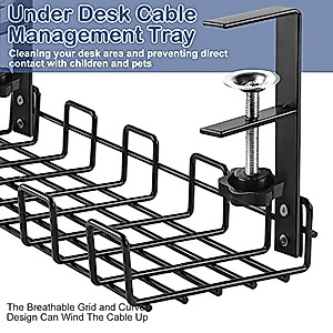 Cable Management Tray Under Desk, Wire Management Rack, Under Desk Cord Organizer No Drill, Adjustable and Removable Desks Cable Rack Tray for Office Parlor Kitchen