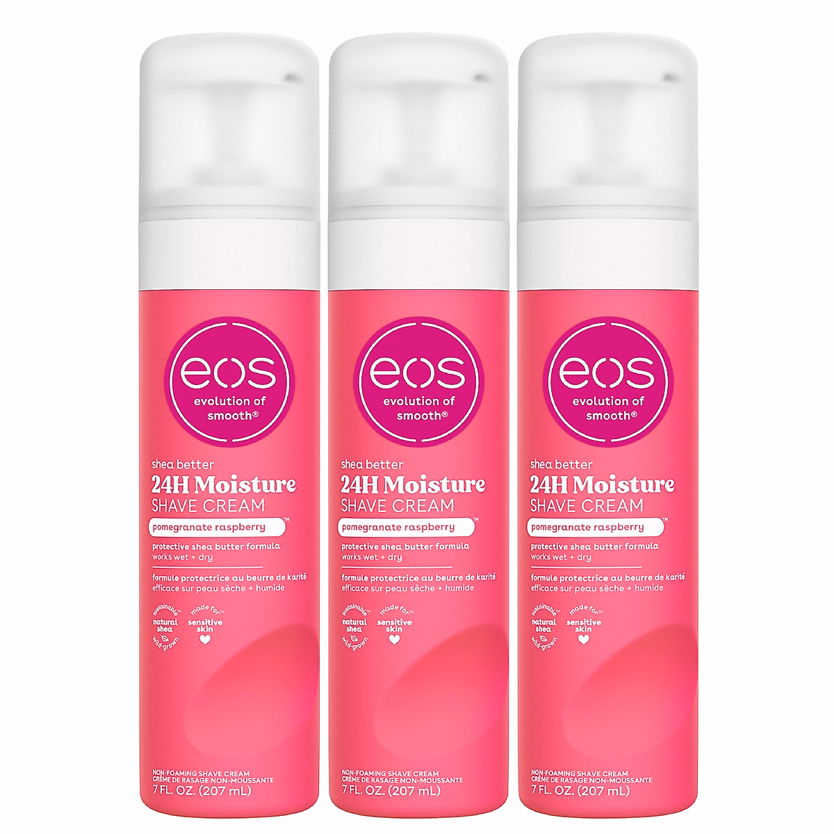 eos Shea Better Shaving Cream for Women- Pomegranate Raspberry, 24-Hour Hydration, Skin Care & Lotion with Shea Butter, 7 fl oz, 3-Pack