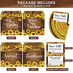 50 Pieces Diaper Raffle Tickets with Diaper Raffle Card Box Sunflower Baby Shower Diaper Raffle Game Box Advice Cards Baby Shower Diaper Raffle Game Kit for Boys Girls Gender Reveal Party